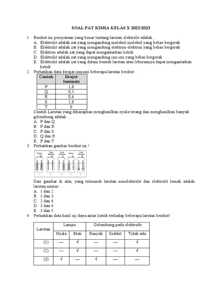 SOAL PAT KIMIA KELAS X 2023 | PDF