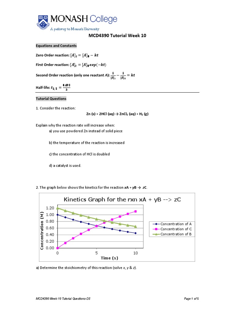 MCD4390 Week 10 Chemistry Tutorial Questions | PDF | Reaction Rate ...