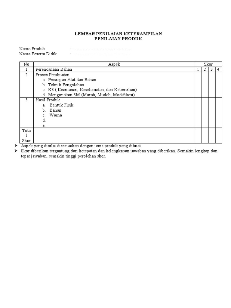 Lembar Penilaian Keterampilan | PDF