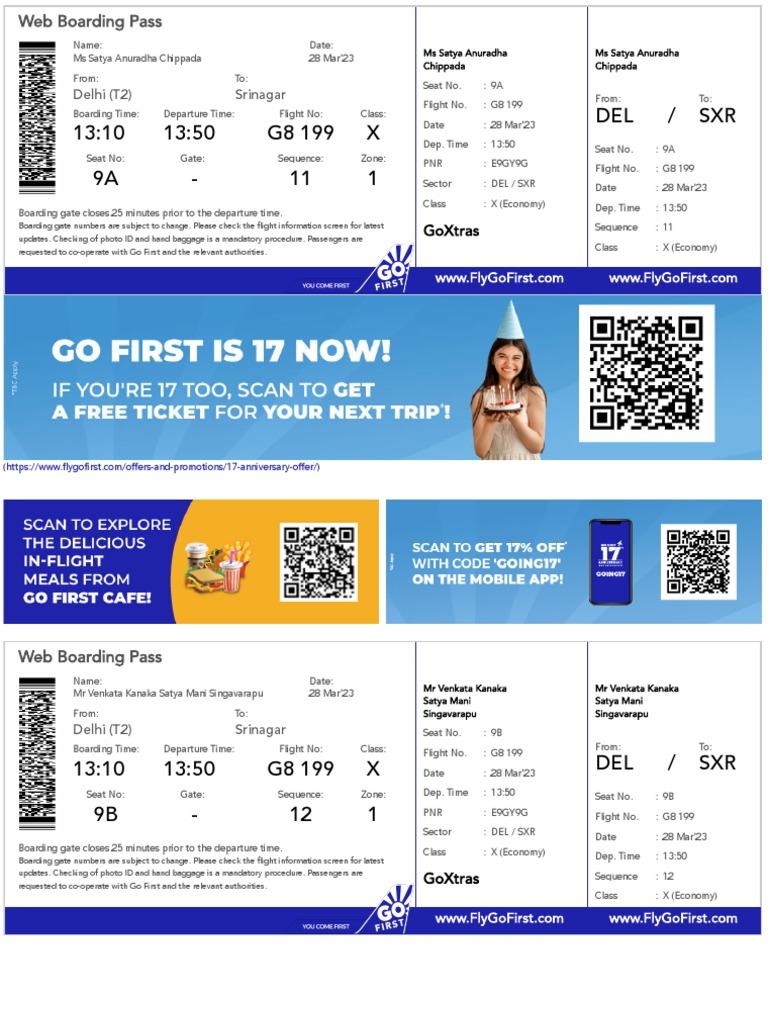 Go First - Airline Tickets and Fares - Boarding Pass | PDF | Transport ...