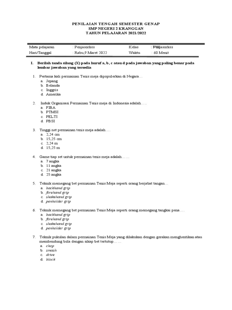 Soal PTS SMTR Genap Kelas Viii TH 2022 | PDF