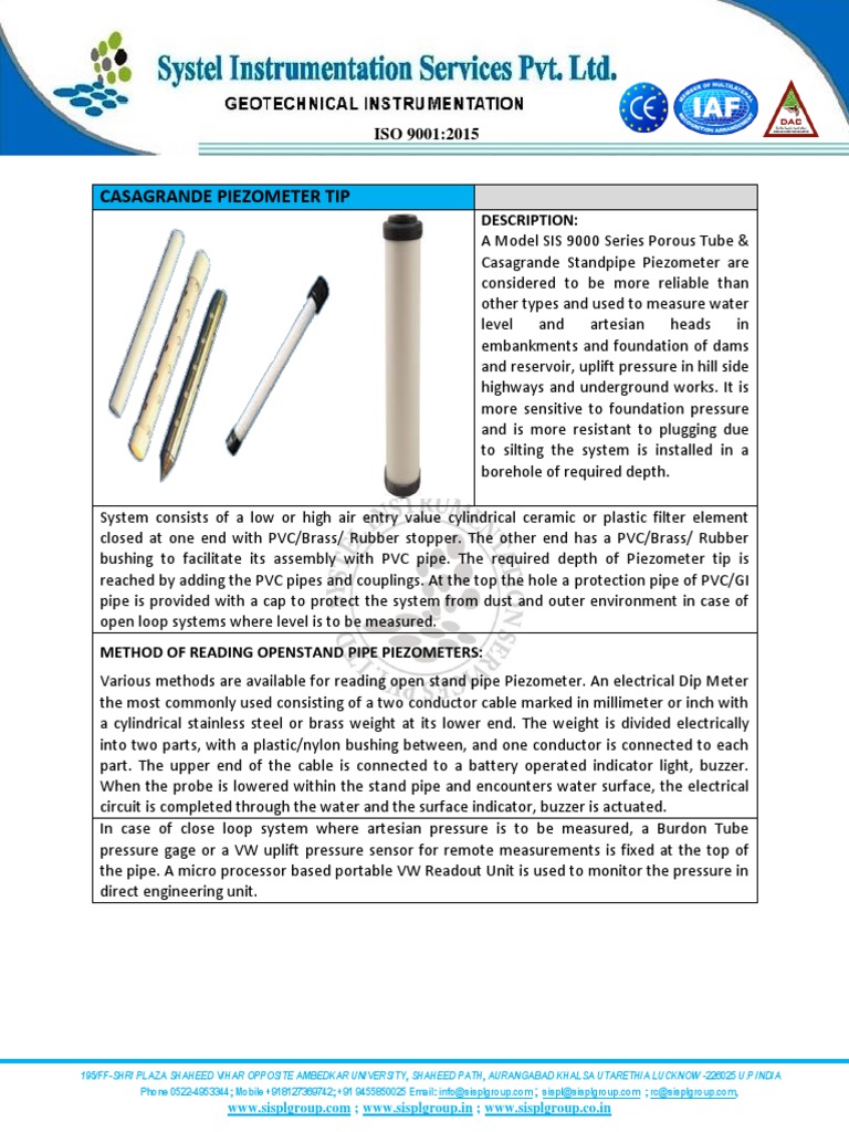 Piezometer Casagrande Tip | PDF | Pipe (Fluid Conveyance) | Borehole