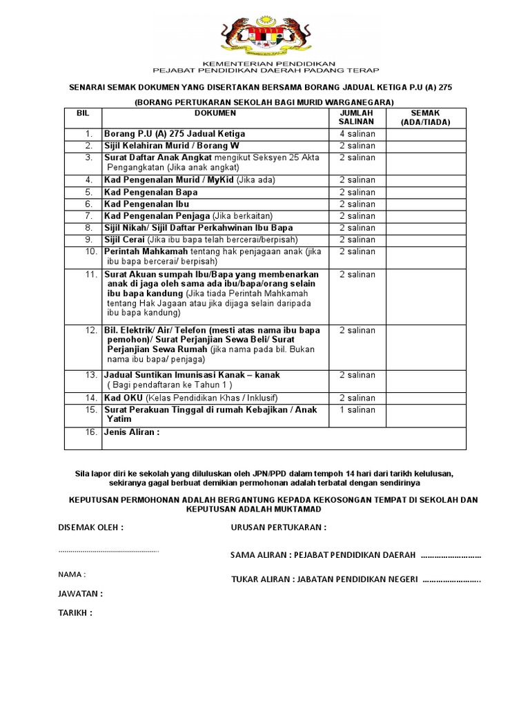 Senarai Semak Dokumen PPD PT | PDF