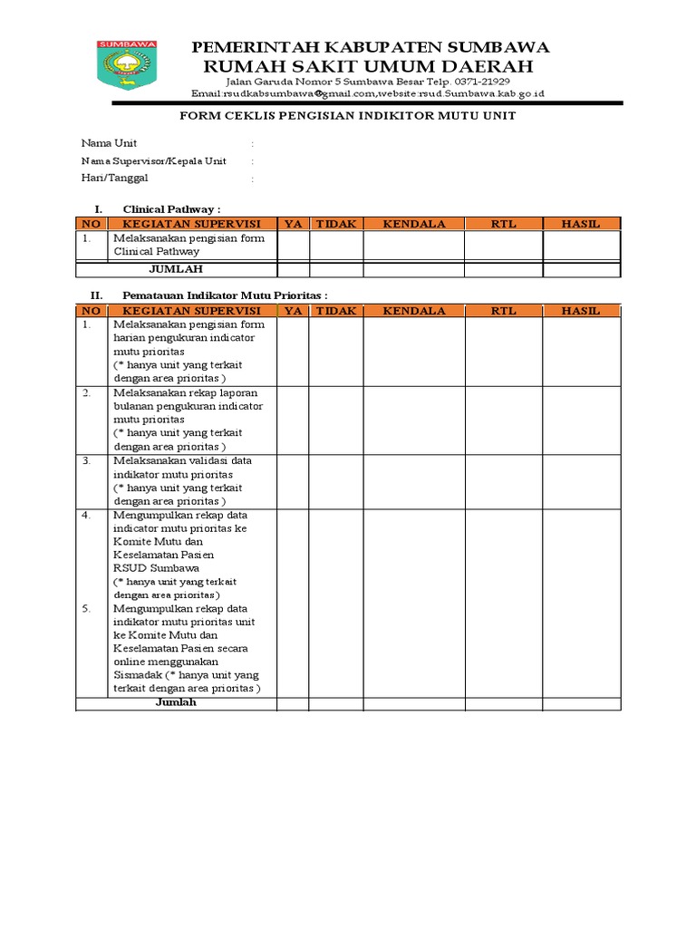 Form Supervisi Mutu Unit Pdf