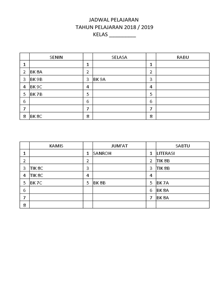 Jadwal Pelajaran Online SMP 2 KRG | PDF
