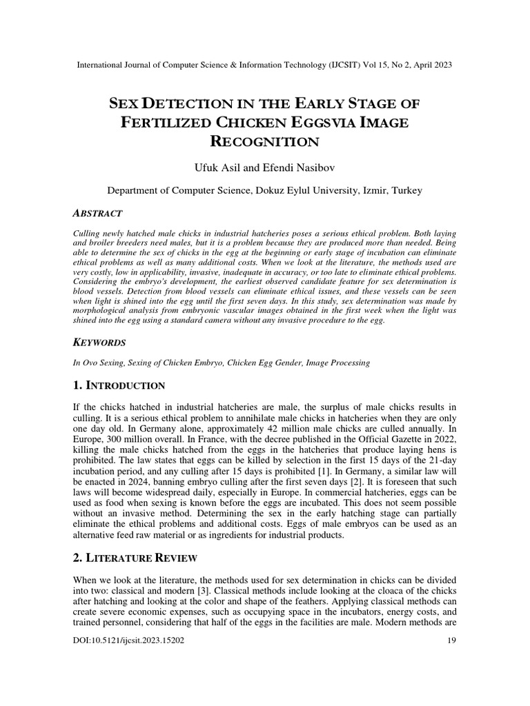 Sex Detection In The Early Stage Of Fertilized Chicken Eggsvia Image