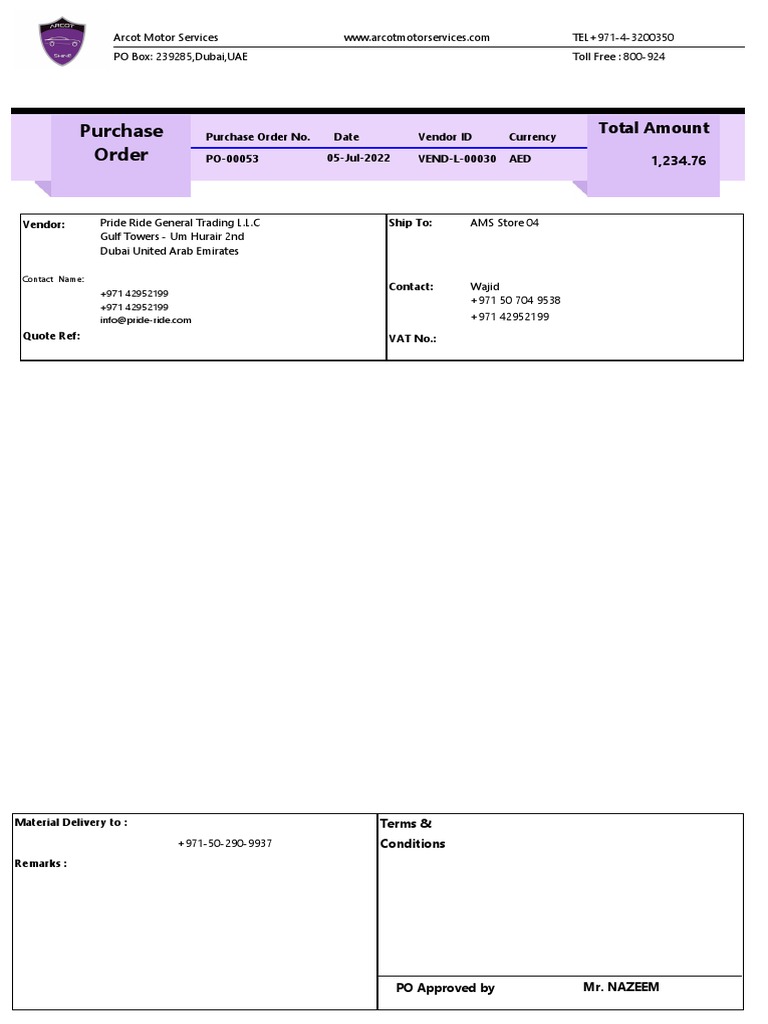 Purchase Order Report PO-00053 | PDF | Foreign Exchange Market | Economies