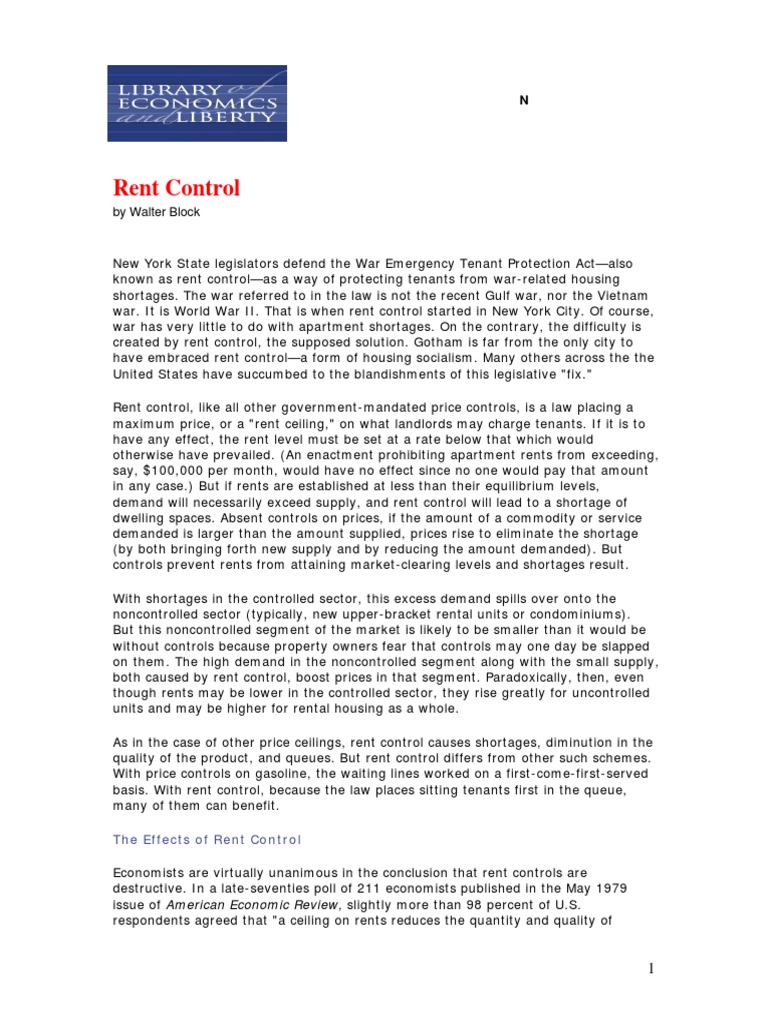 Rent Control PDF | Download Free PDF | Rent Regulation | Landlord
