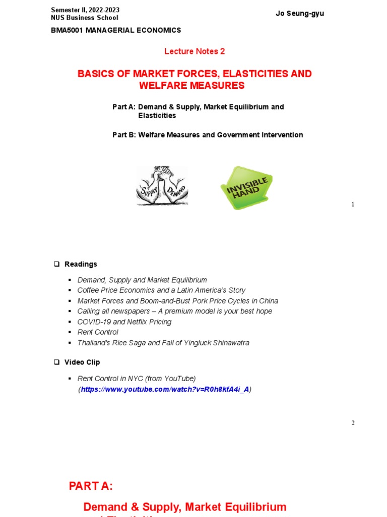 BMA5001 Lecture Notes 2 - Basics of Market Forces, Elasticities and ...