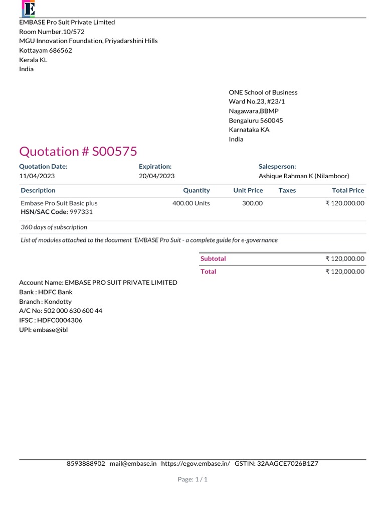 Quotation - S00575 | PDF