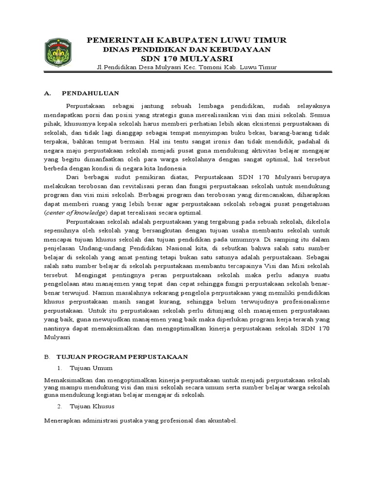 Program Kerja Perpustakaan 2021&2022 | PDF