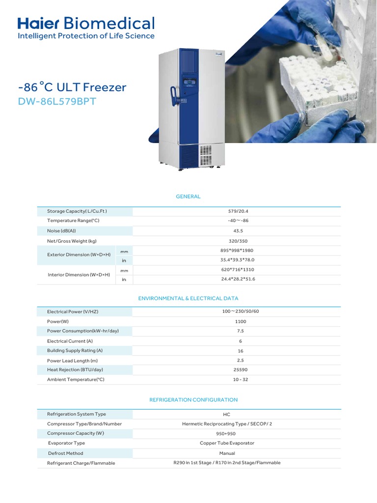 Haier-Biomedical_Freezers-ultra-low_DW-86L579BPT | PDF | Refrigerator ...