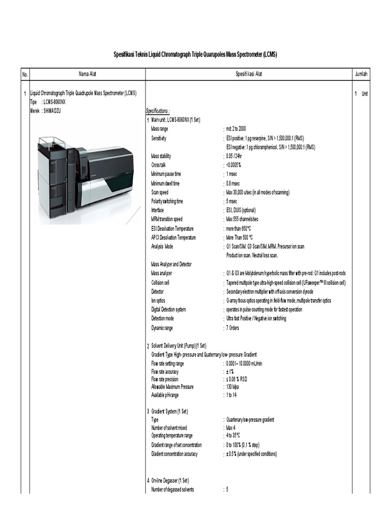 Spesifikasi Alat LCMSMS_LCMS-8060NX_rev (1).pdf | PDF | Scientific ...