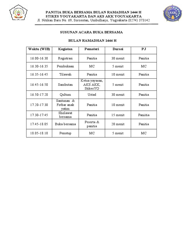 Rundown Buka Bersama | PDF