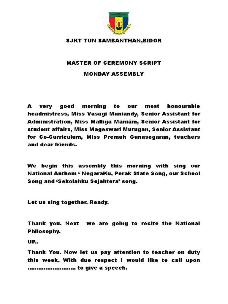 SJKT Tun Sambanthan Assembly Script | PDF | Career & Growth | Wellness