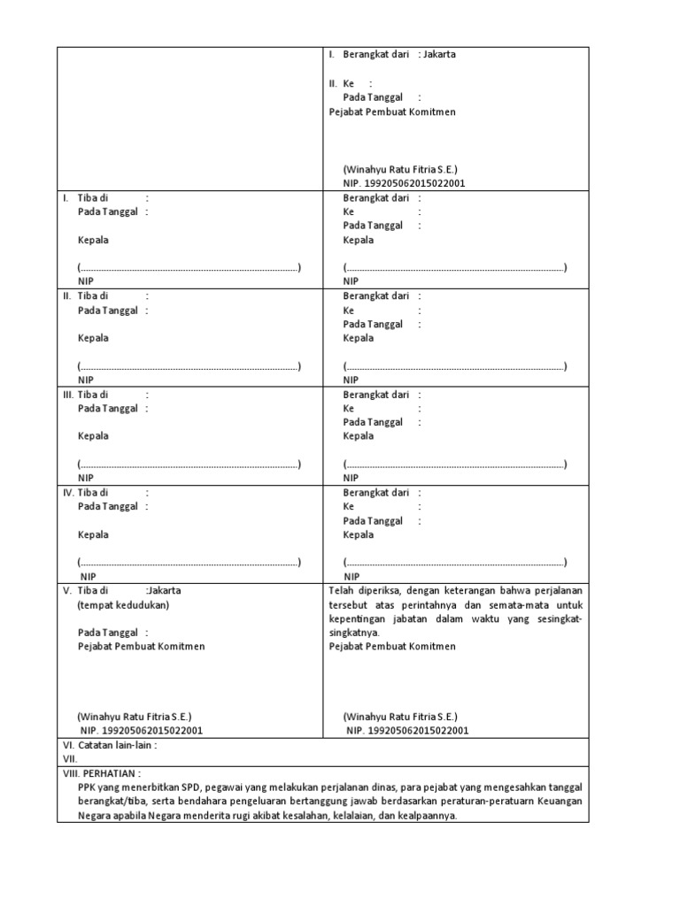 Lembar Kunjungan Kosong (SPD Hal 2) | PDF
