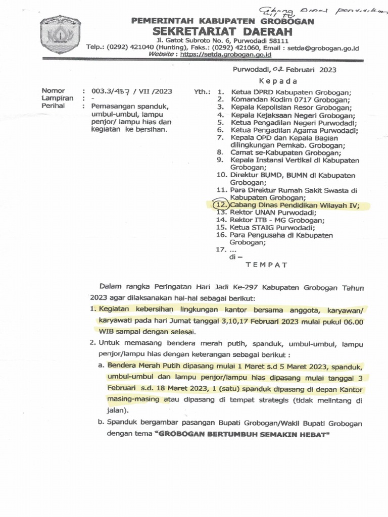 Pemberitahuan Setda Kab. Grobogan | PDF
