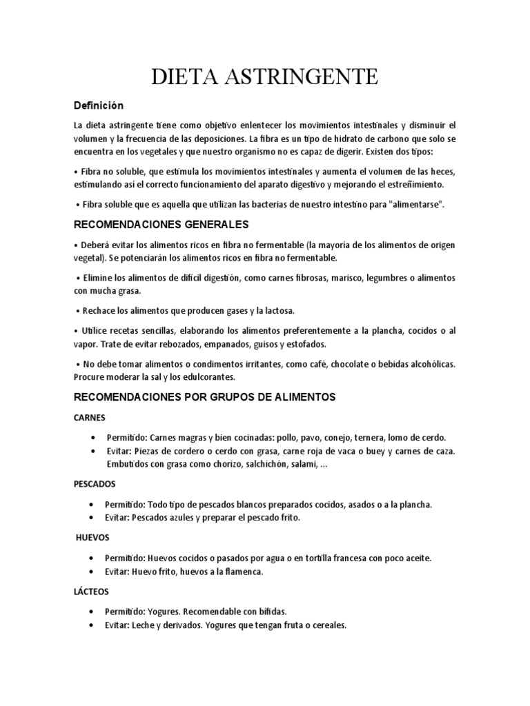 Guía de Dieta Astringente | PDF | Carne | Alimentos