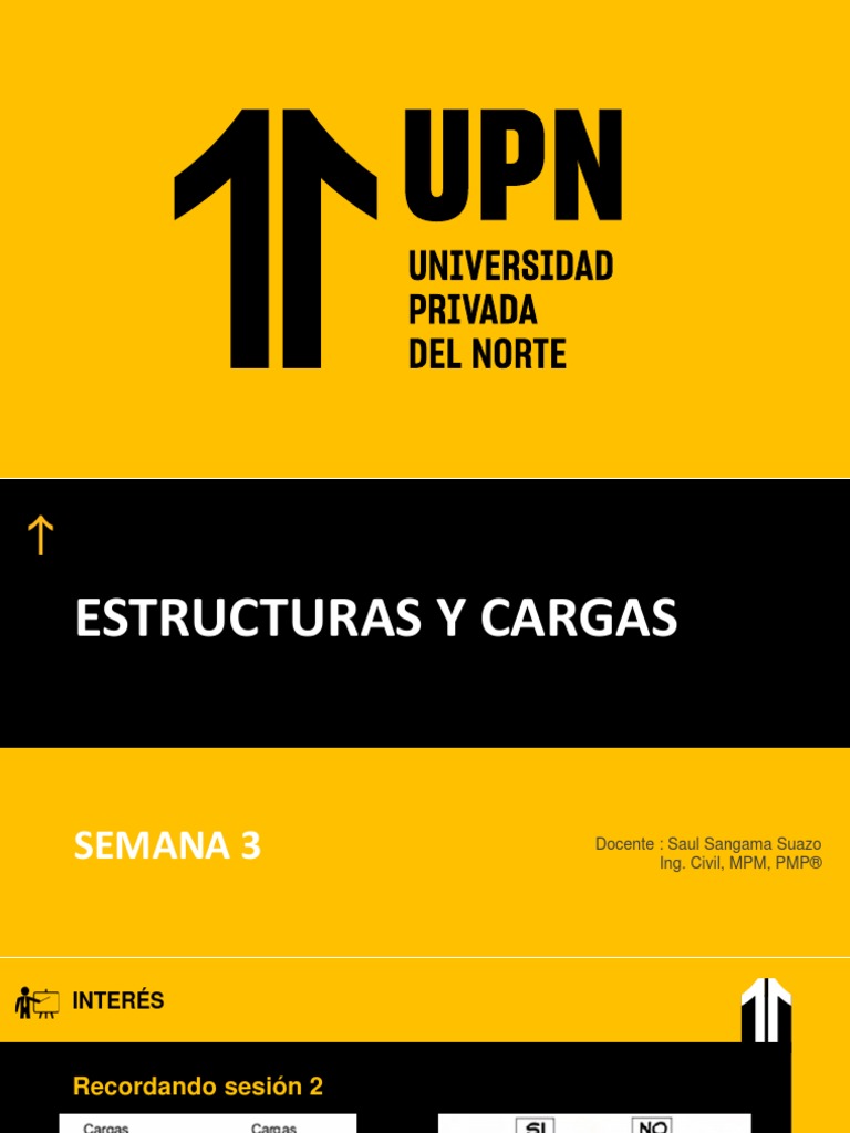 UPN - ESTRUCTURAS Y CARGAS UNIDAD I Sesión 3 PDF | PDF | Rigidez | Elementos arquitectónicos