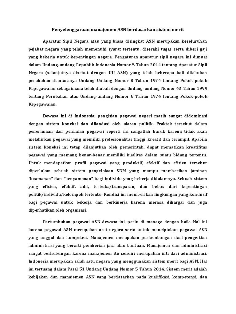 Tugas Penyelenggaraan Manajemen ASN Berdasarkan Sistem Merit | PDF | Karier & Perkembangan
