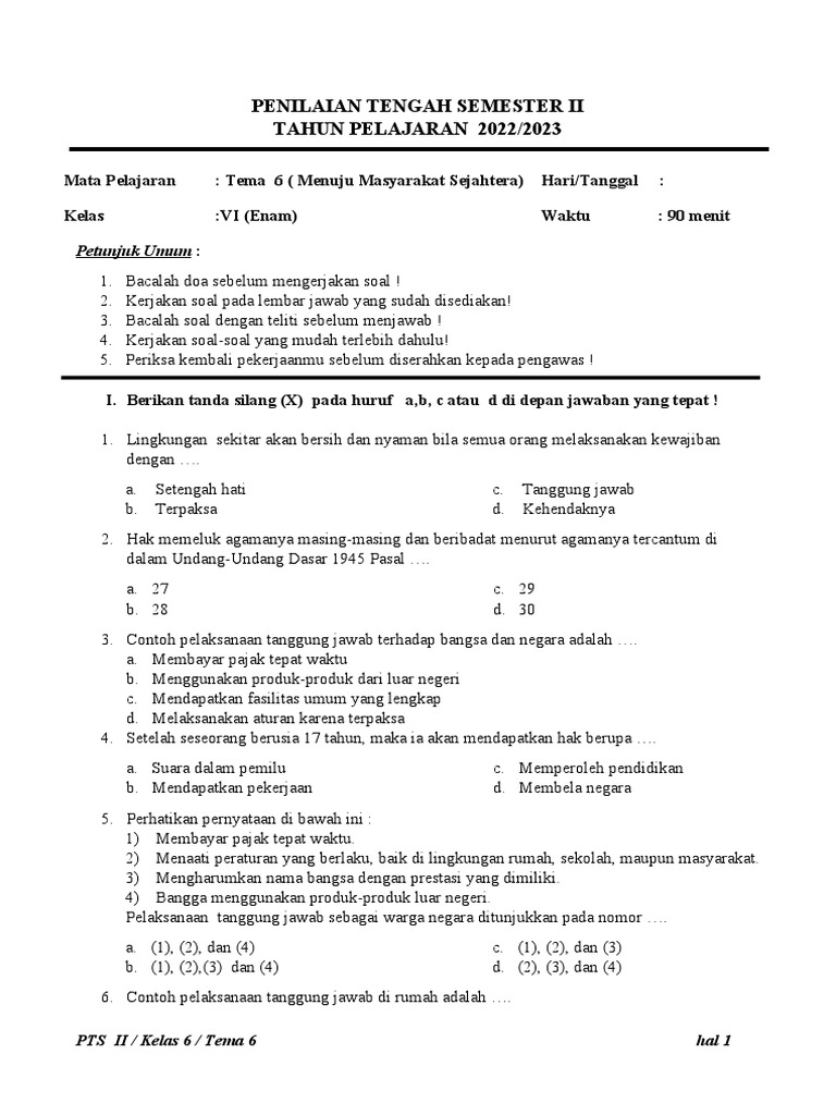 Soal PTS Tema 6 | PDF | Politik | Ilmu Sosial