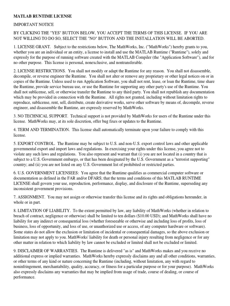 MATLAB Runtime License Agreement | PDF | License | Matlab