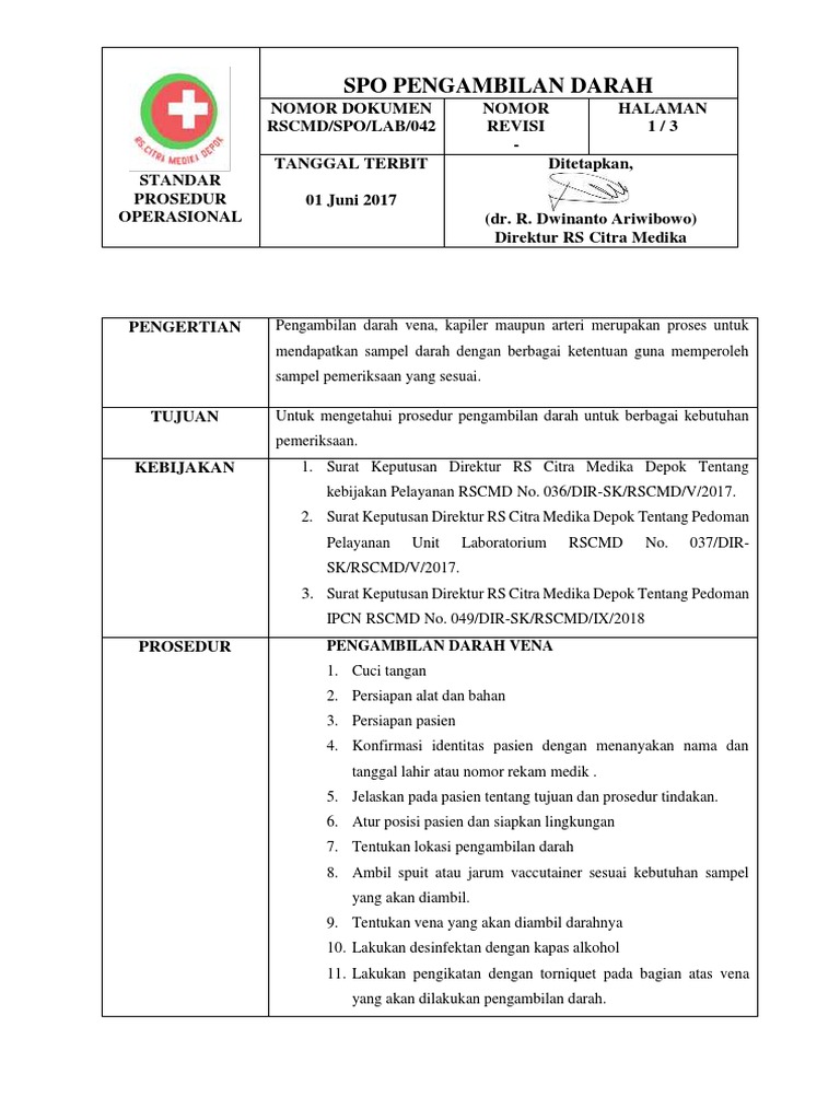 SOP Pengambilan Darah | PDF | Sains & Matematika