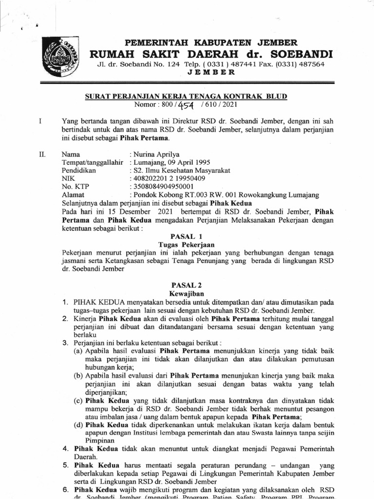 Perjanjian Kontrak Nurina PDF | PDF