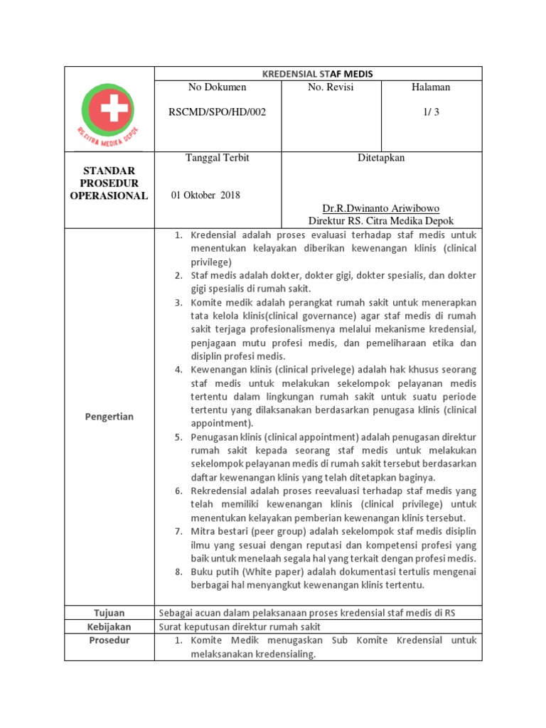 11.o. SPO Kredensial Staf Medis PDF | PDF