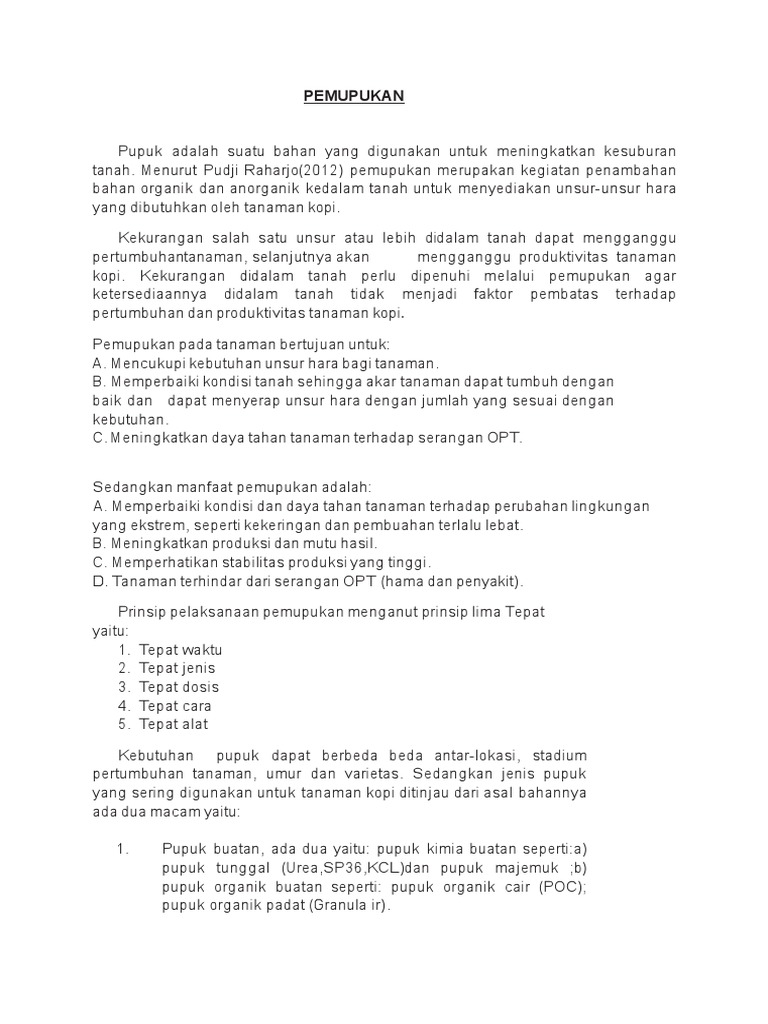 Aspek Pemupukan & Pengendalian OPT PDF | PDF