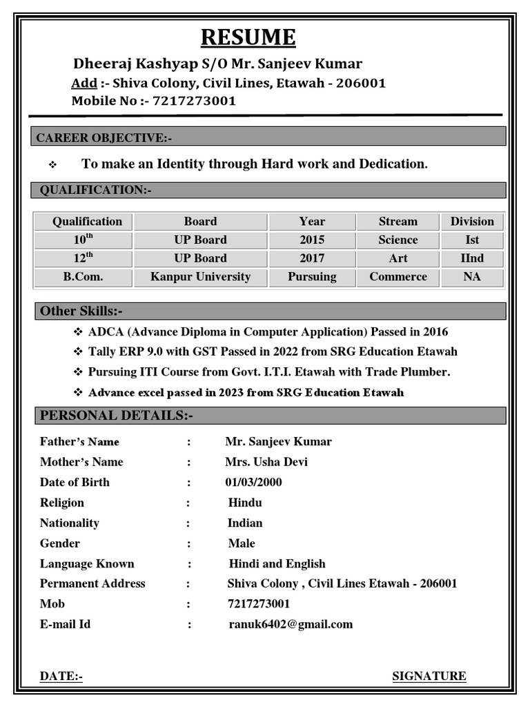 Dheeraj Resume PDF | PDF