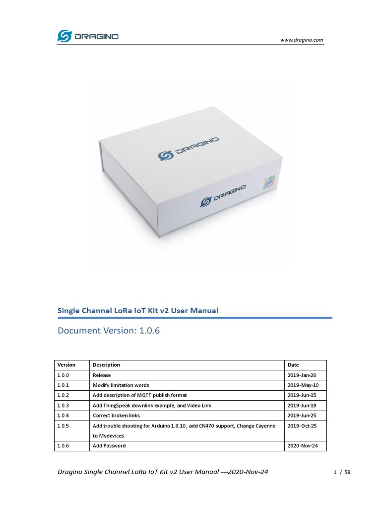 Single Channel LoRa IoT Kit v2 User Manual_v1.0.6 | PDF | Internet Of Things | Arduino
