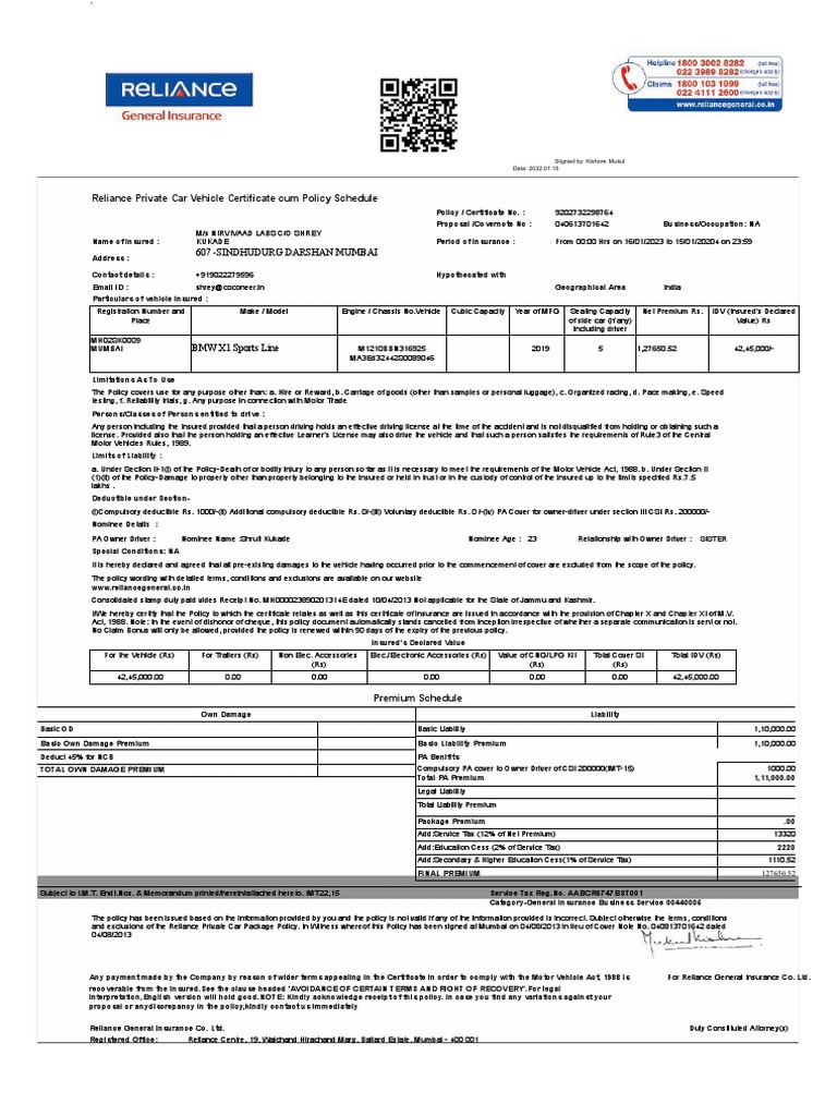 Vehicle Insurance Policy Format | PDF | Insurance | Liability Insurance