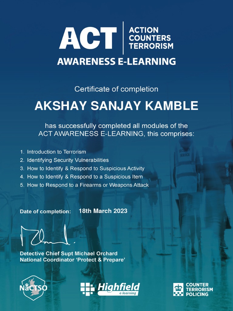 ACT E-Learning - Certificate PDF | PDF