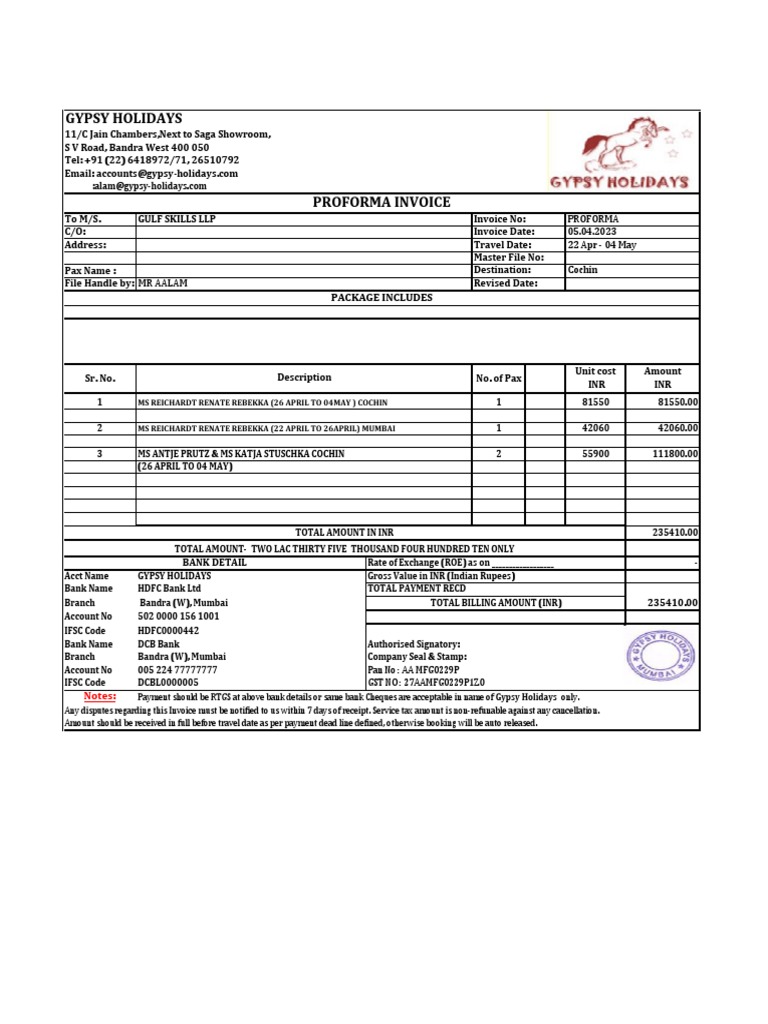 Gulf Skill LLP Proforma Invoice | PDF | Invoice | Payments
