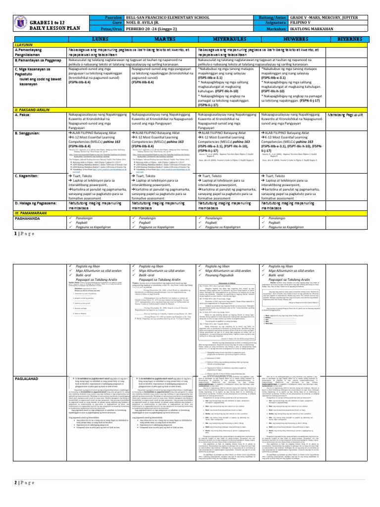 Week 1Daily-Lesson-Plan - In-Filipino | PDF