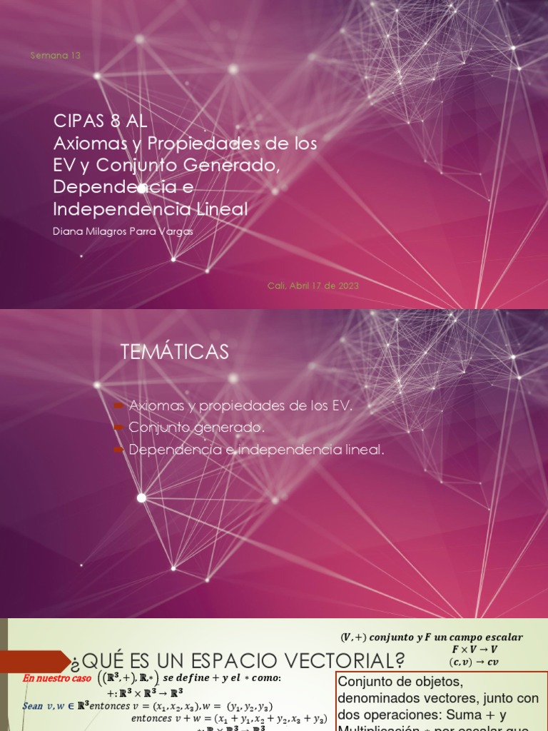CIPAS 8 Axiomas y Propiedades de Los EV, Dependecia e Independencia Lineal | PDF | Espacio ...