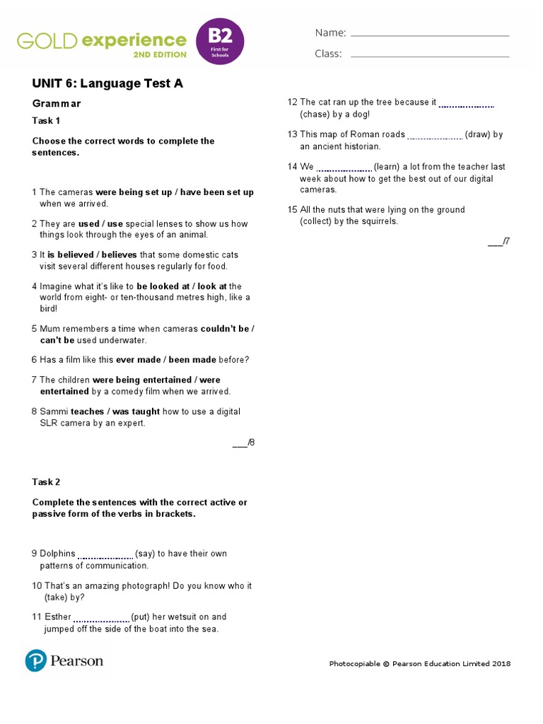 Gold Exp B2 U6 Lang Test A | PDF | Visual Perception | Eye