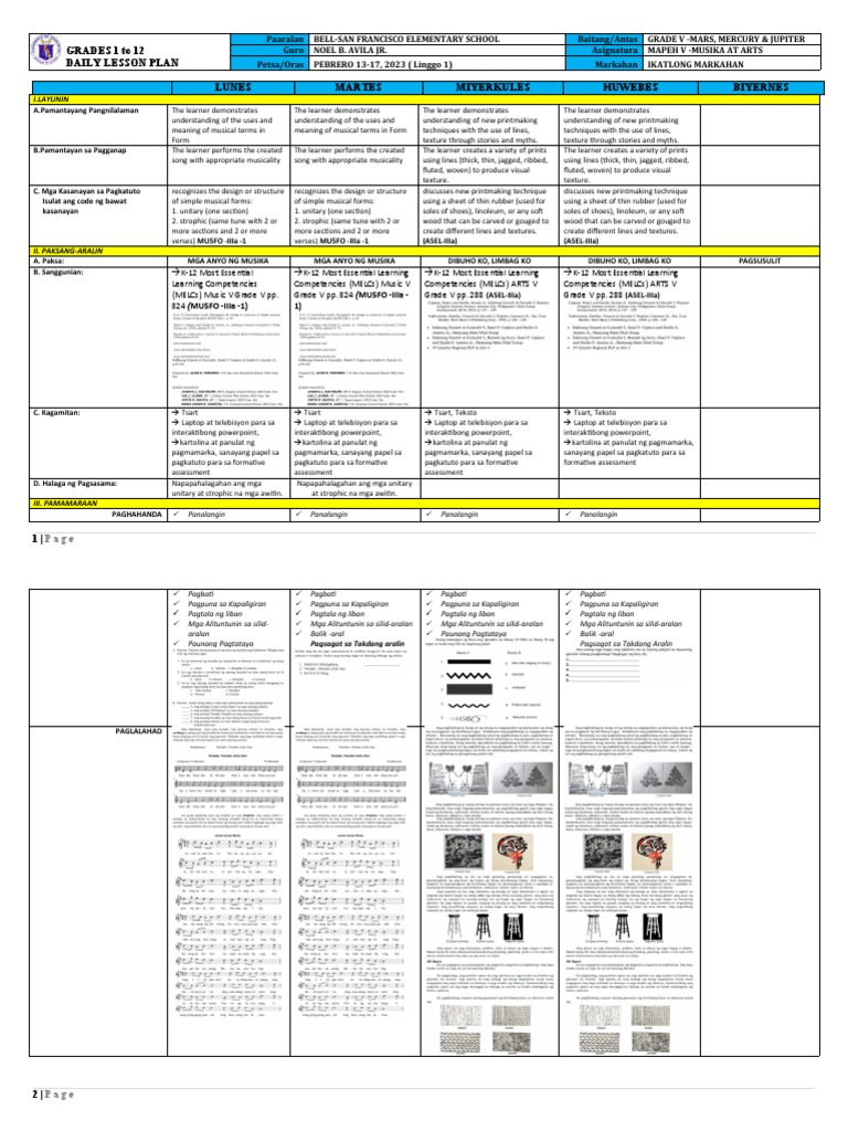 Daily Lesson Plan - in MAPEH | PDF