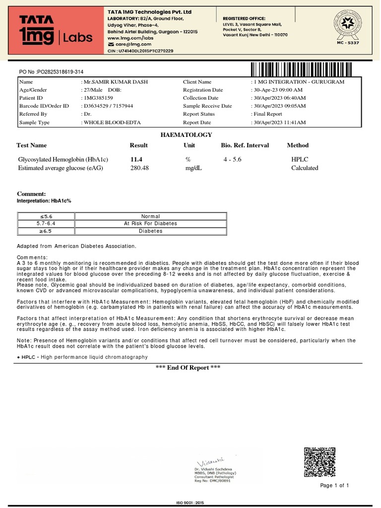 Lab Report | PDF | Glycated Hemoglobin | Diabetes