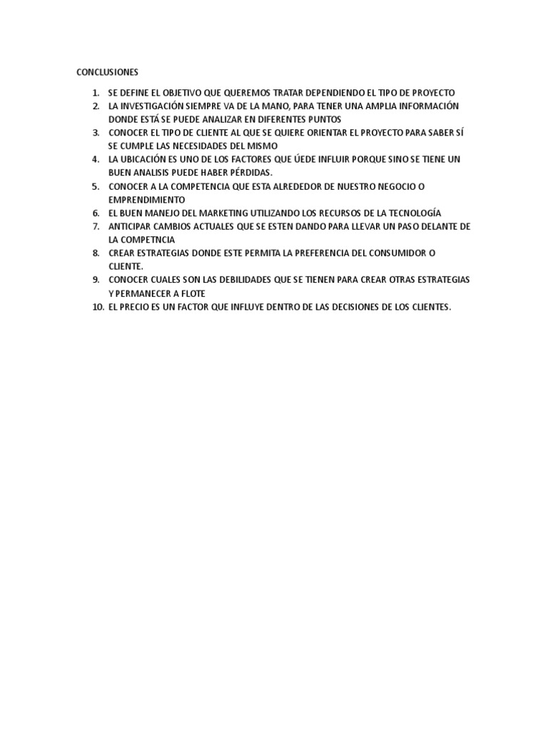 Conclusiones de Estudio de Mercado | PDF