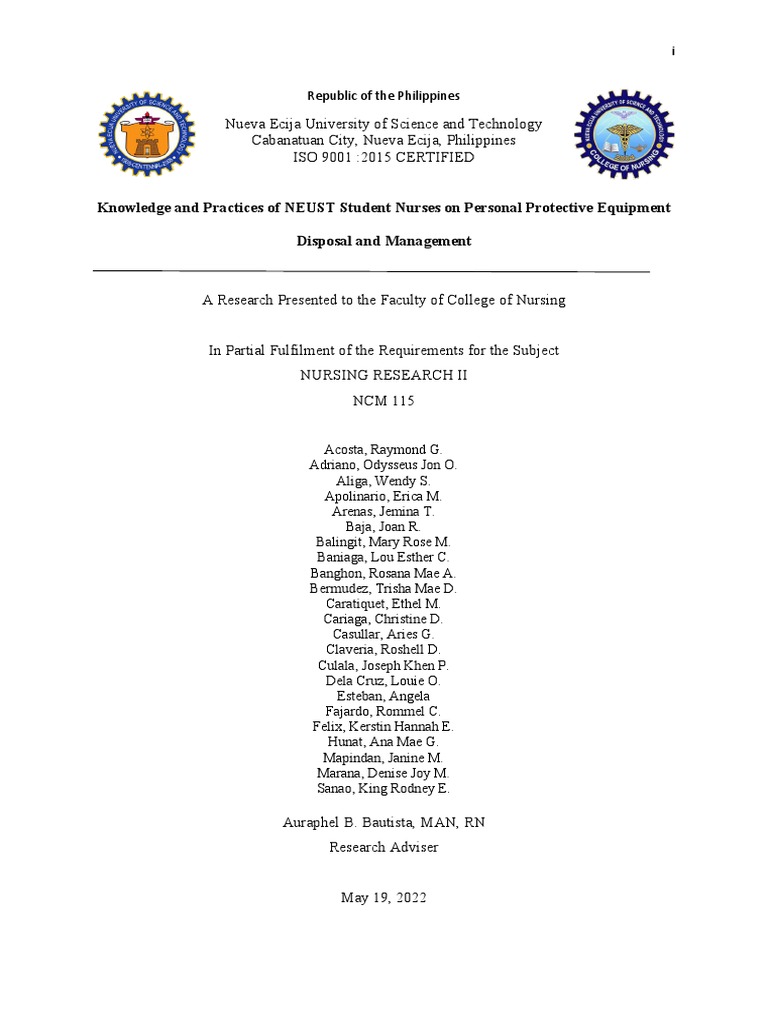 KAP of NEUST Student Nurses On PPE Disposal and Management CHAPTER 1 5 ...