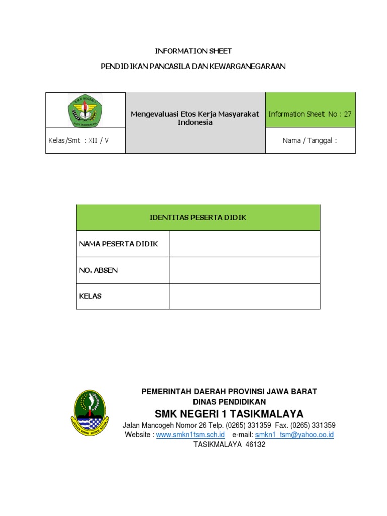 Information Sheet - 3.27 - Mengevaluasi Etos Kerja Masyarakat Indonesia | PDF