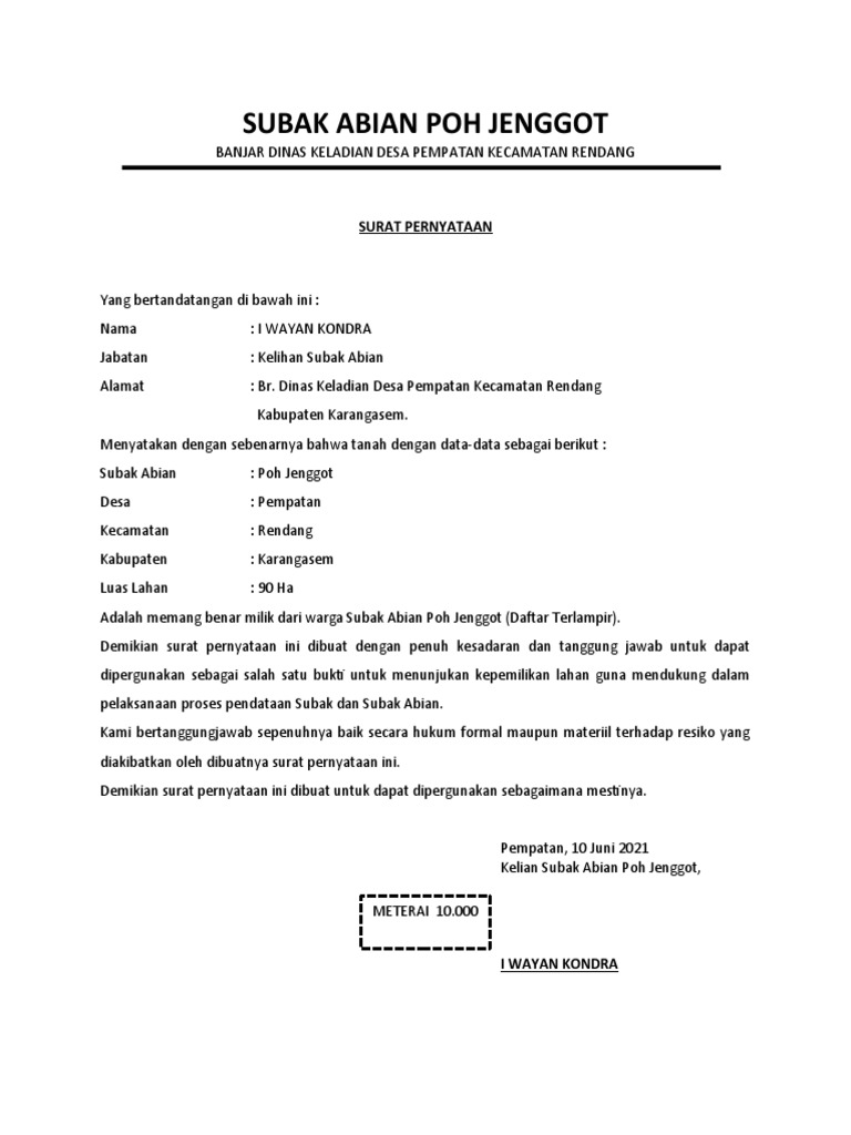 Surat Pernyataan Sa Poh Jenggot | PDF | Sains & Matematika