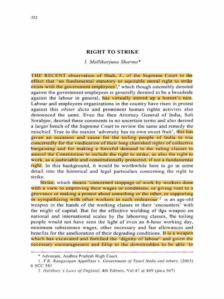 The Historical and Legal Basis of the Right to Strike | PDF | Strike ...