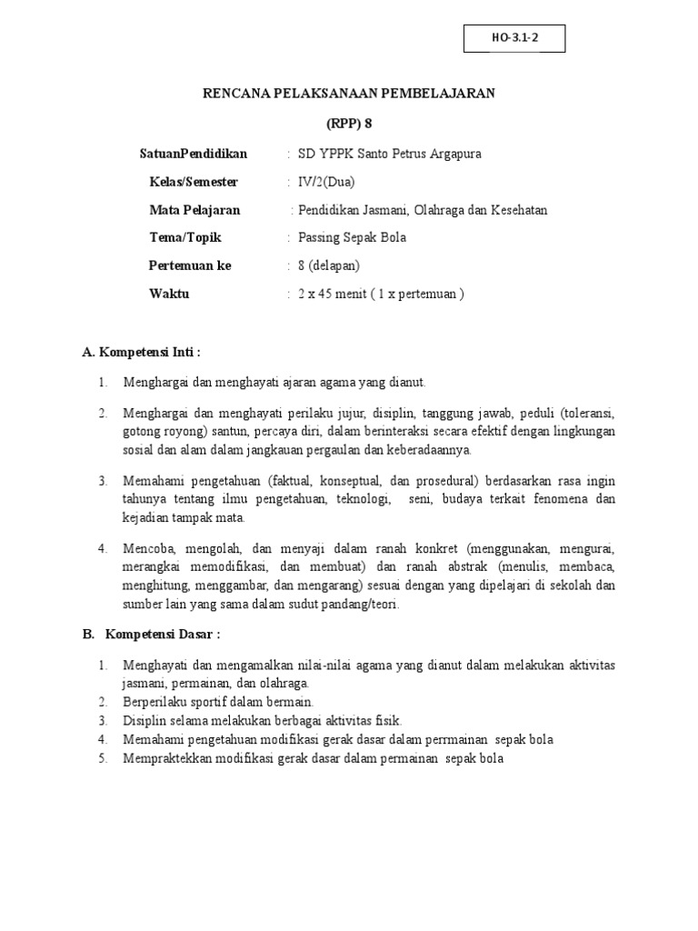 RPP Sepak Bola Fiks | PDF