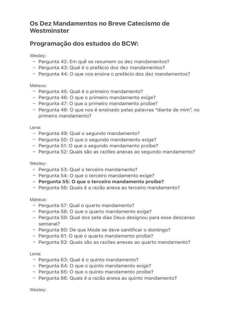 Os Dez Mandamentos No Breve Catecismo de Westminster | PDF | Salvação ...