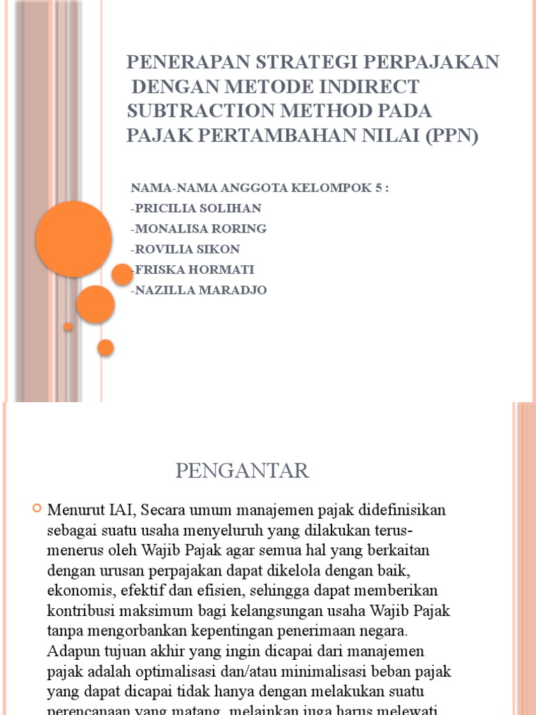 Penerapan Strategi Perpajakan Dengan Metode Indirect Subtraction Method | PDF | Bisnis | Hukum