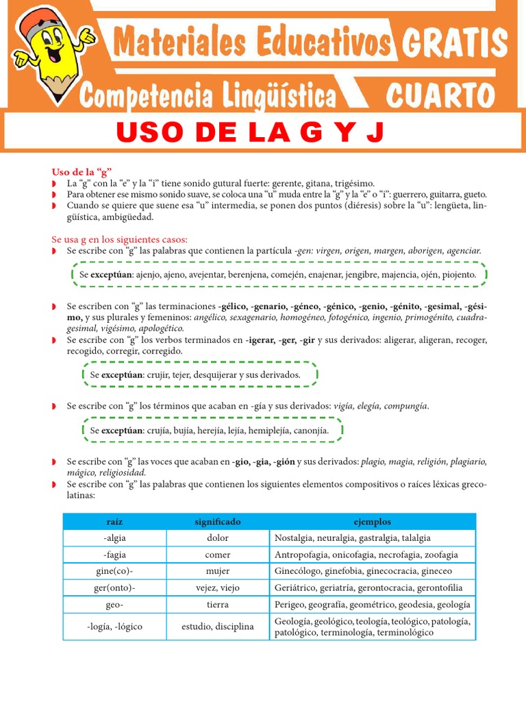 Uso de La G y J para Cuarto Grado de Secundaria | PDF