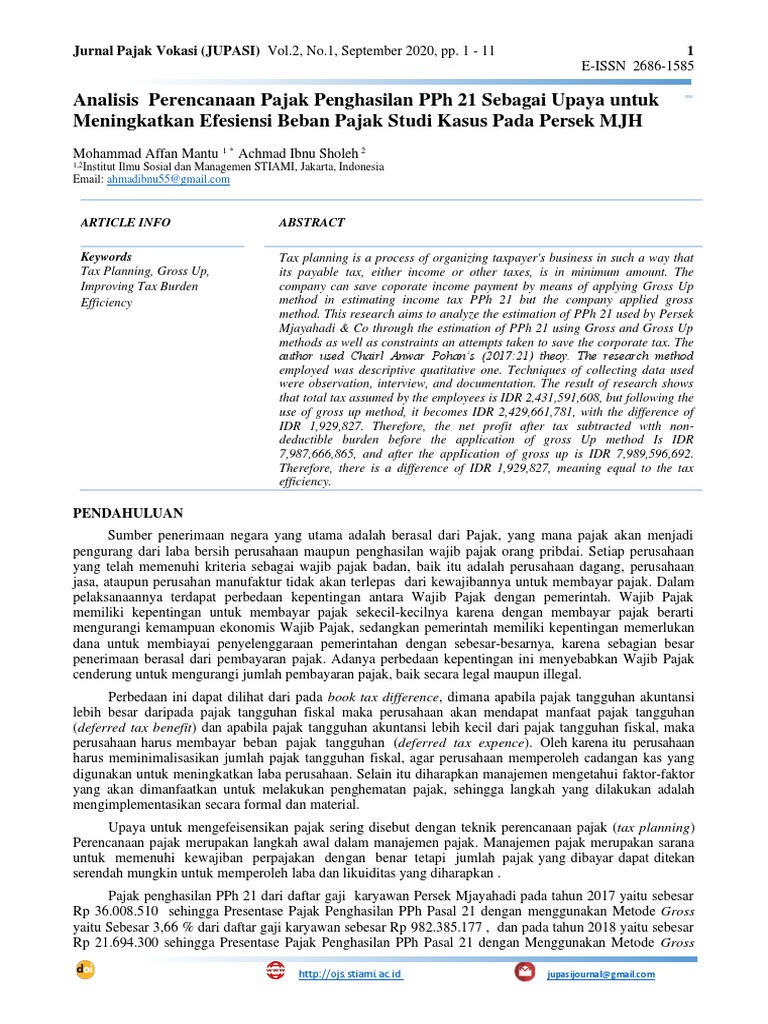 Analisis Perencanaan Pajak Penghasilan PPH 21 Seba | PDF